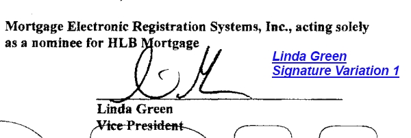 Variations of Robosigner Linda Green's Signature